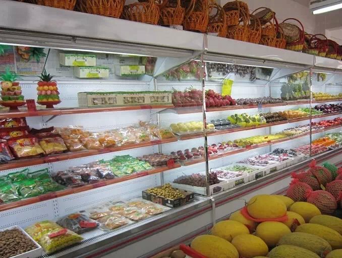 220V Fruit Display Showcase Plug In Multideck Open Chiller With LED Light