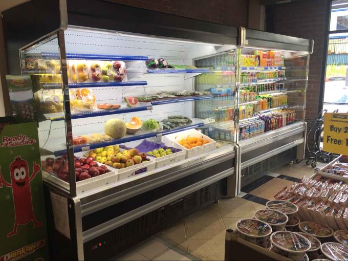 220V Fruit Display Showcase Plug In Multideck Open Chiller With LED Light