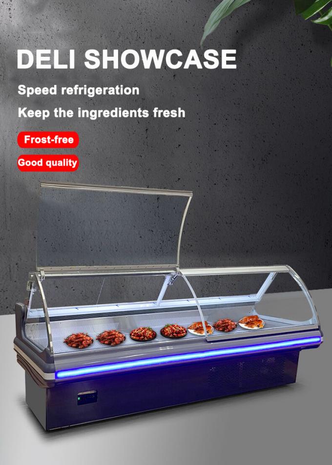 Curved Glass Deli Chiller Cooked Food Refrigerator With Fan Cooling