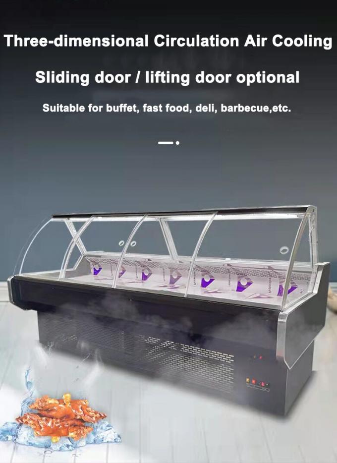 Curved Glass Deli Chiller Cooked Food Refrigerator With Fan Cooling