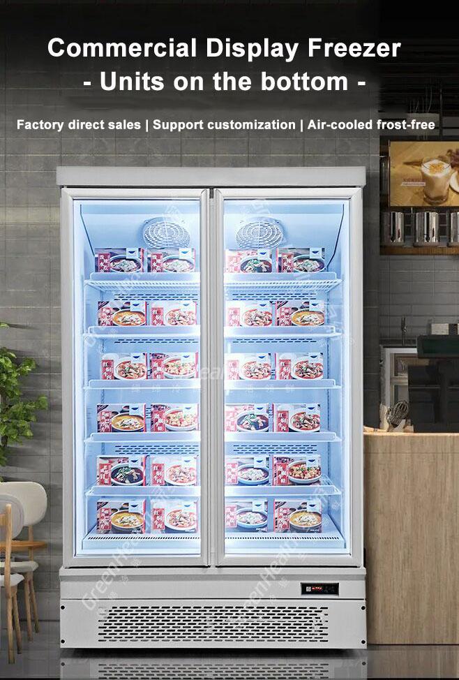 Rapid Frozen Glass Doors Upright Commercial Freezer Display For Supermarket