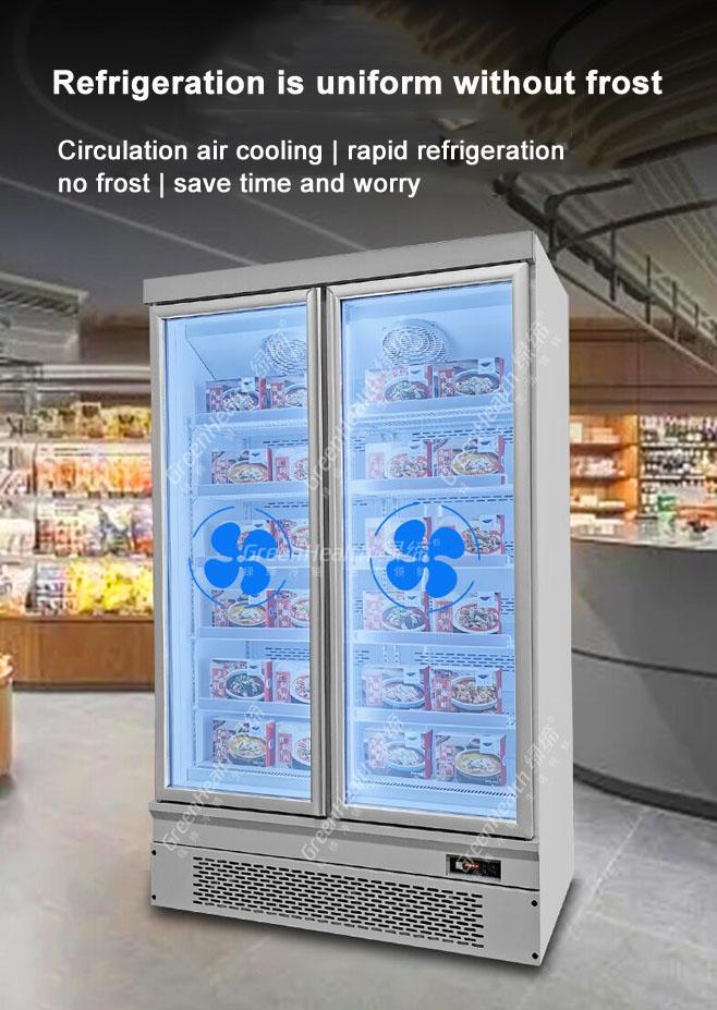 Rapid Frozen Glass Doors Upright Commercial Freezer Display For Supermarket
