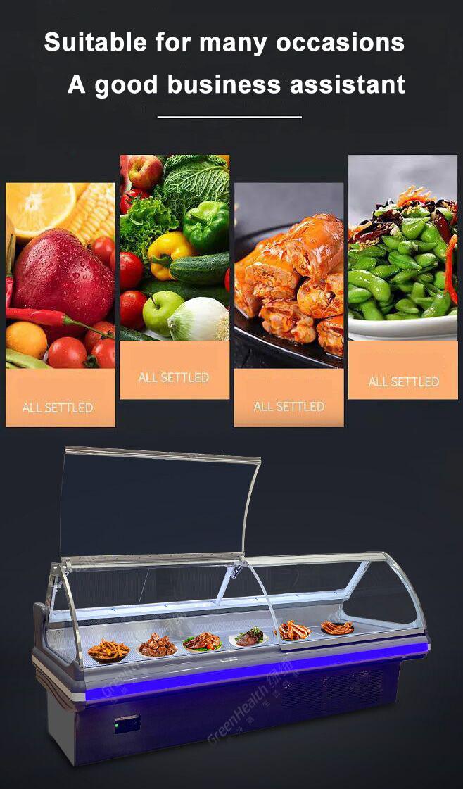 Commercial Refrigerated Showcase Cooked Food Display Cooler With Curved ...