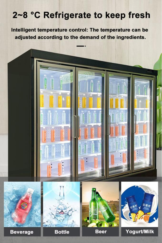 Four Shelves Commercial Open Chiller With Multiple Glass Door ...
