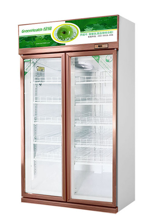 Commercial Two Door Glass Fridge Vertical Display Chiller With Low Noise