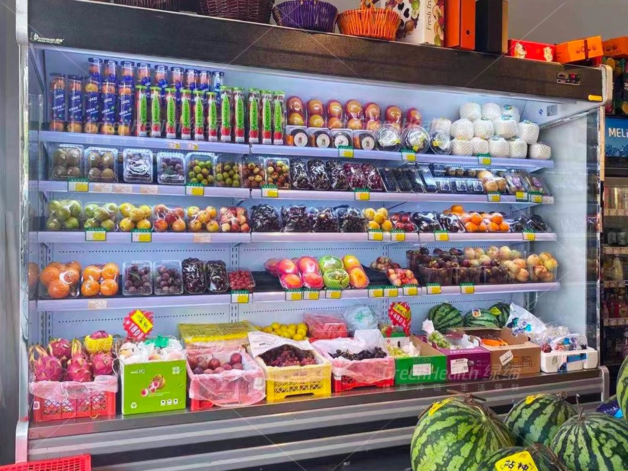 Vegetable Open Air Chiller Multideck Juice Fruit Mall Refrigerator