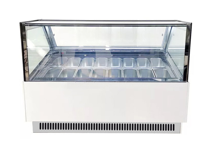 Square Glass 16 Trays Gelato Display Case Ice Cream Dipping Freezer