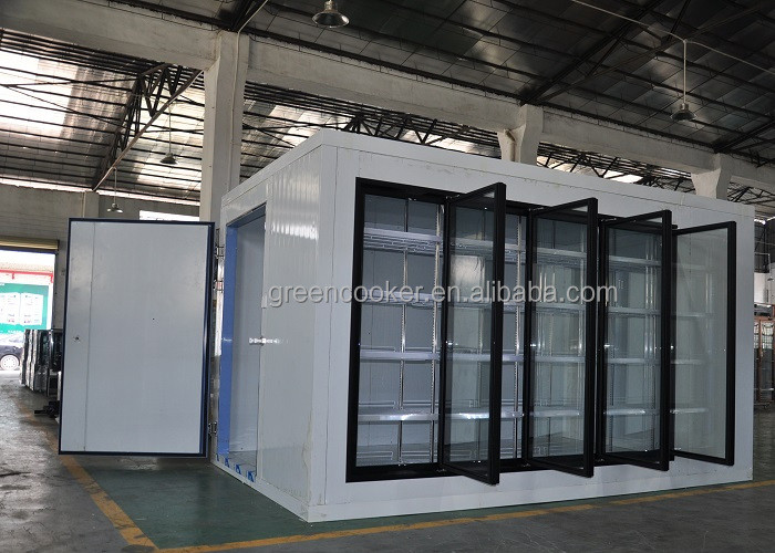 Supermarket Refrigeration Cold Storage Room With Glass Door 8500L Walk ...