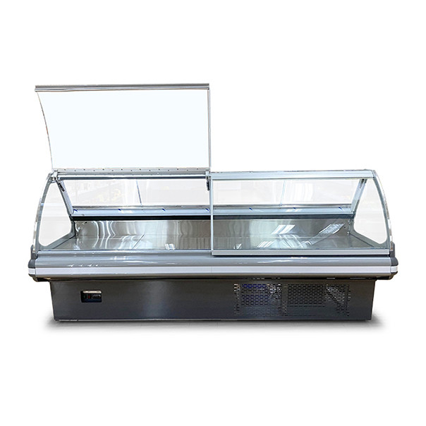Flip Up Curved Glass Open Style Cooked Food Store Refrigerated Display ...