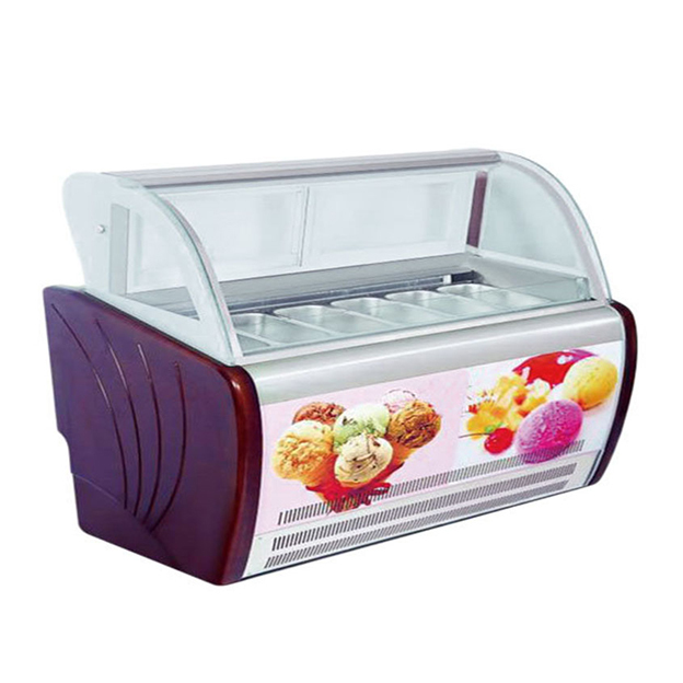 Built In Curved Glass Stainless Steel Ice Cream Refrigeration Display ...
