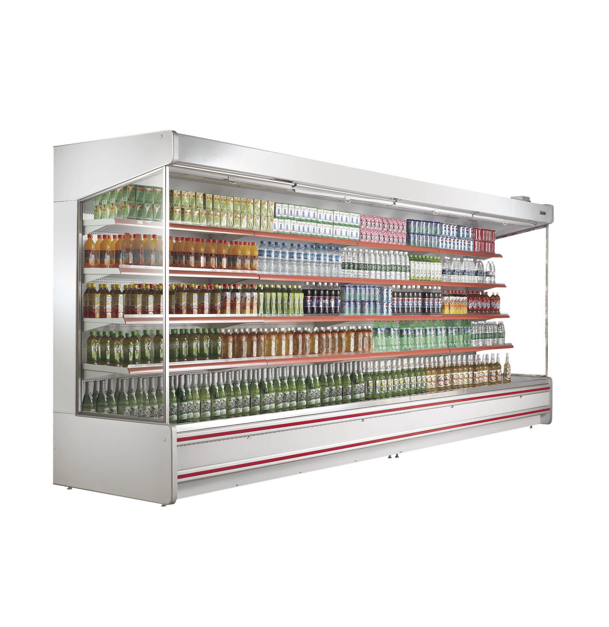 White / Red Upright Open Chiller Supermarket Showcase With Big Capacity ...