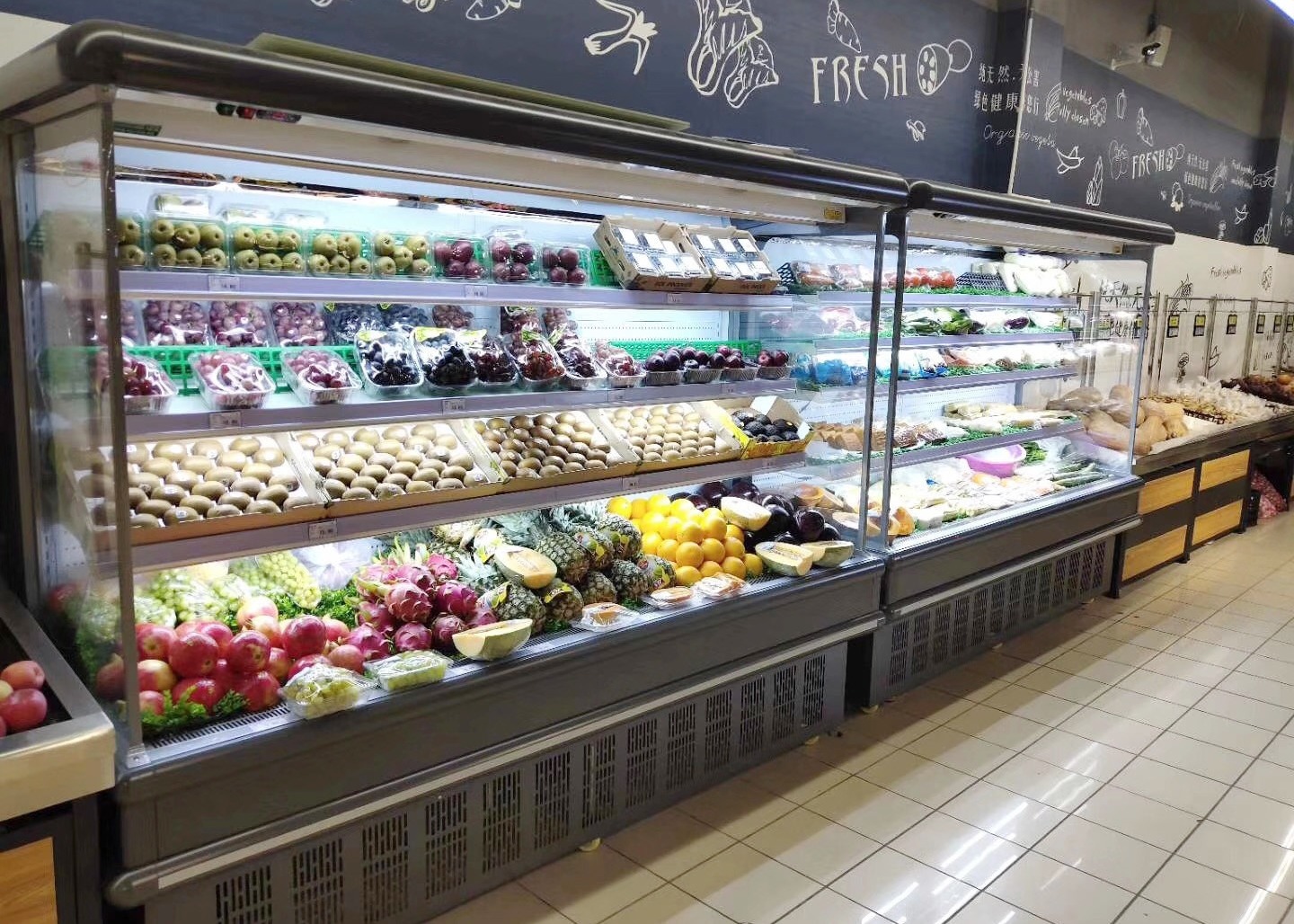 Refrigerated Drink Merchandise Open Display Chiller With LED Light