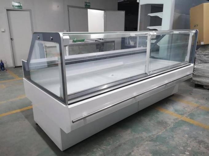 Lift Up Curved Glass Door Deli Display Refrigerator / Meat Display Chiller